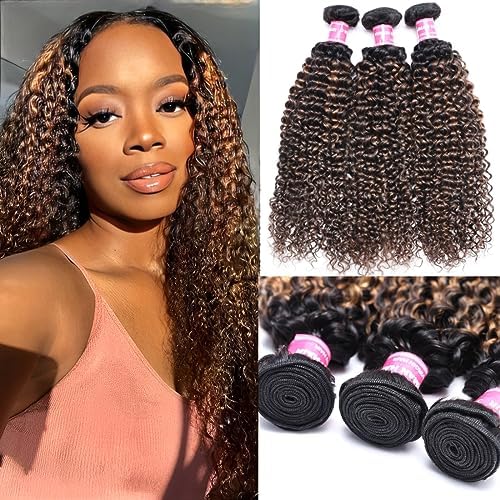 Amazon.com : UNICE Brown Highlight Deep Curly Human Hair Weave 3 ...