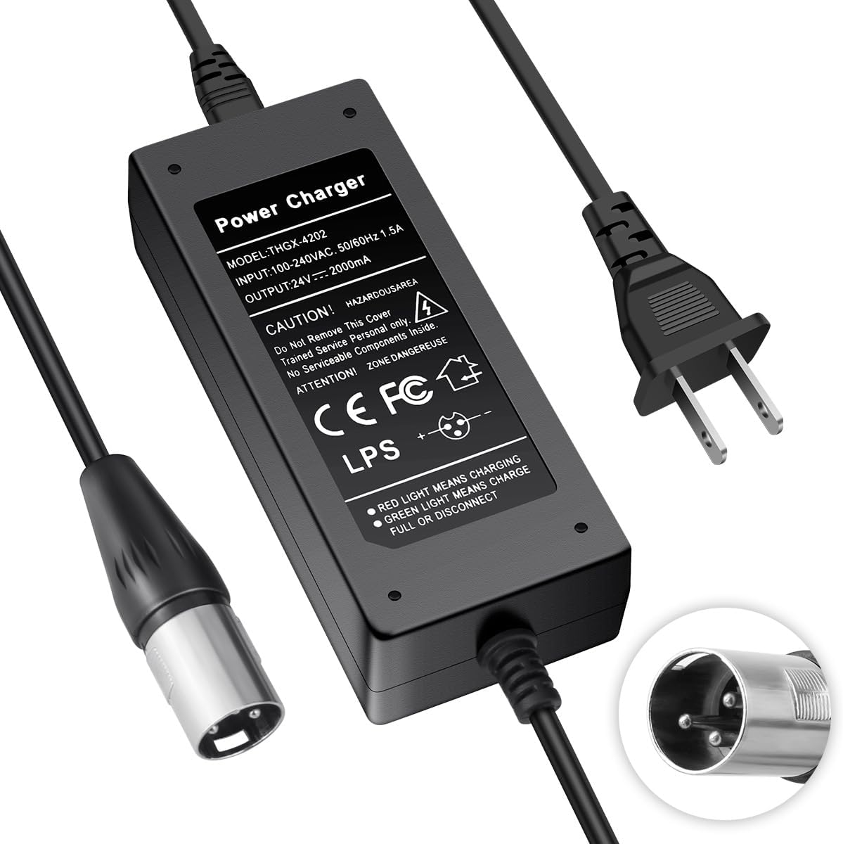 24V 2A 3-Pin XLR Electric Scooter Battery Charger for Go-Go Elite ...