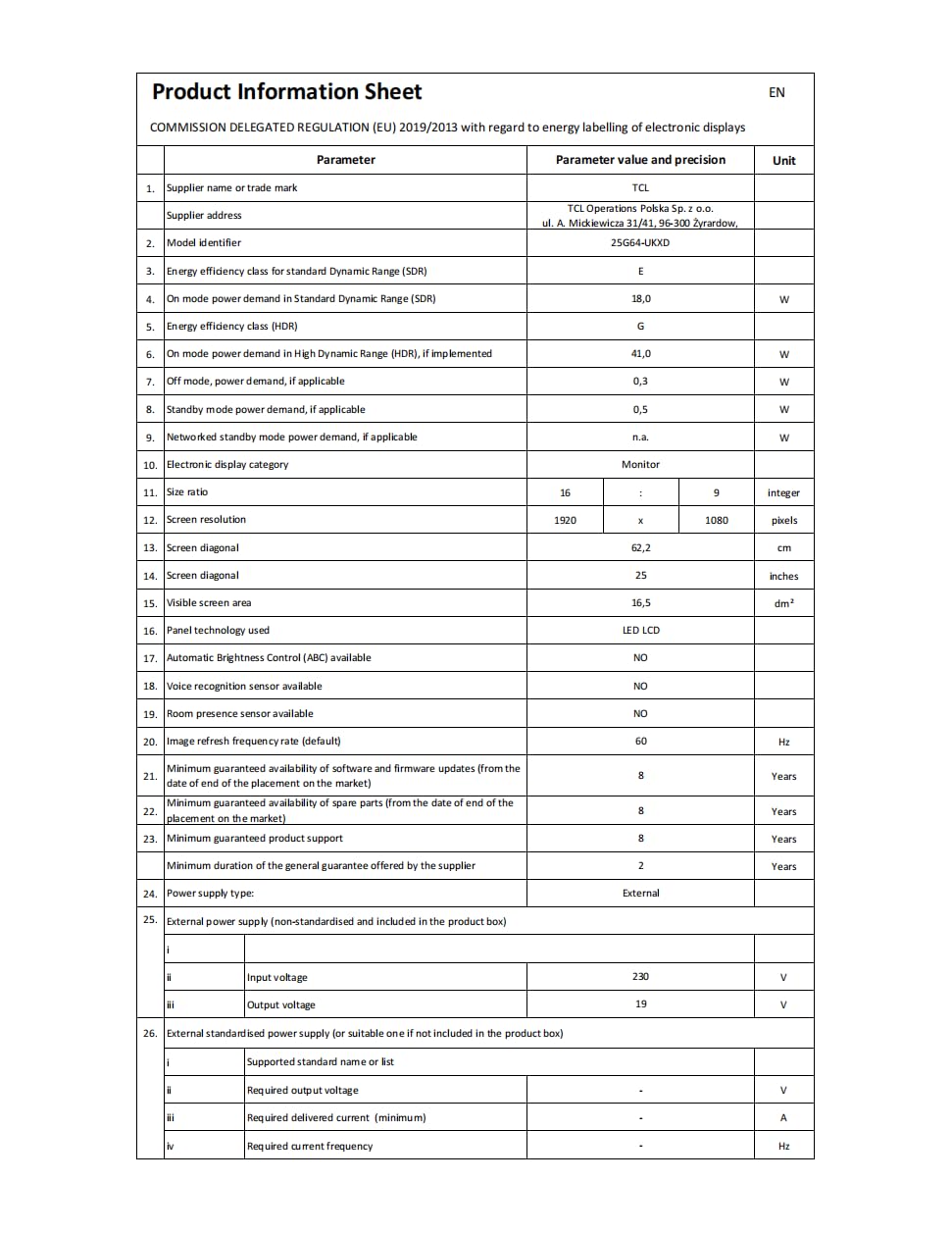 TCL 25G64 25” QD-Mini-LED Monitor, Full HD resolution, 300Hz, Fast-IPS ...