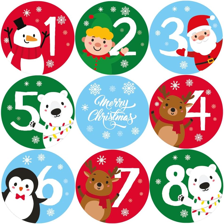 144 Christmas Countdown Advent Number Stickers - Colorful, Easy Peel ...