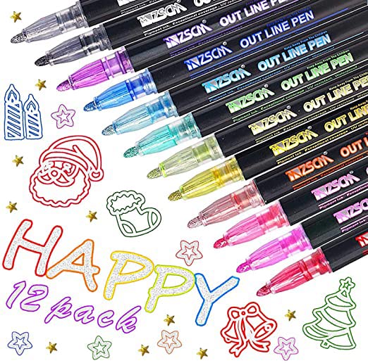 KITI KITS 12 Colors Self-Outline Metallic Markers Glitter Writing ...