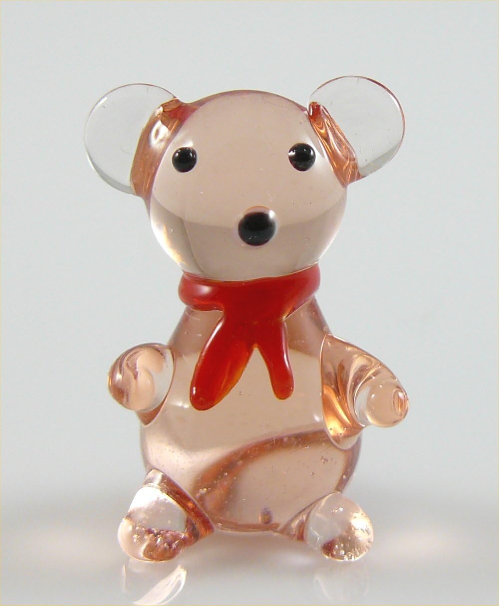 Amazon.com: Teddy Bear Glass Figurine, Pink w/ Red Bow Tie. Approx 1 ...