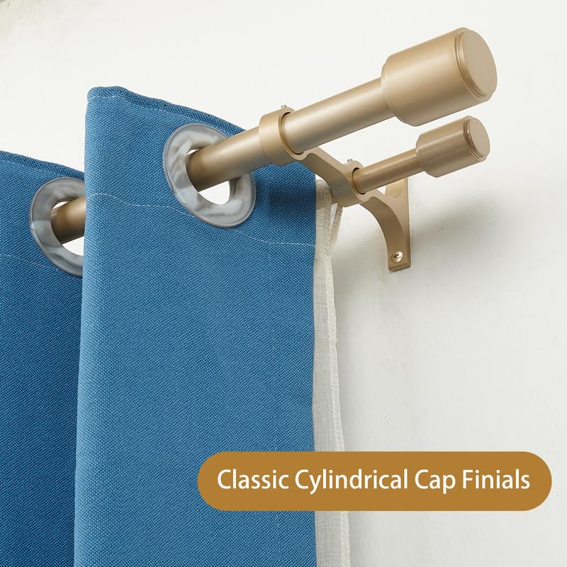 Double Curtain Rods 72-144", Light Gold Double Curtain Rods with Cap ...