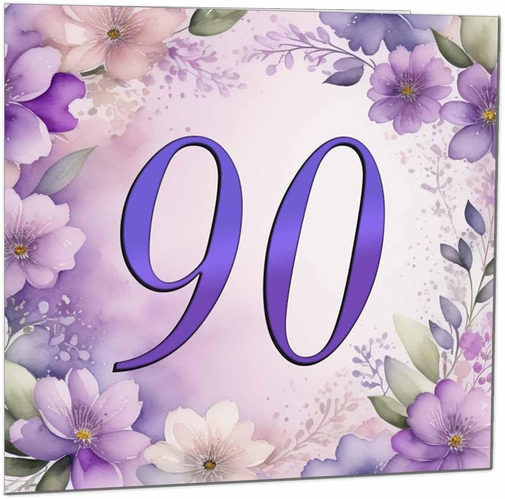 90th Birthday Card for Women - Purple Floral 90th Birthday Cards for 90 ...