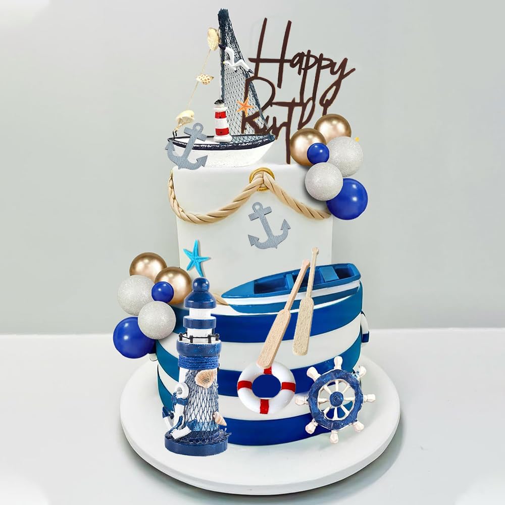 Nautical Cake Decorations Beach & Surfing 🏄♂ 1st Birthday Cake