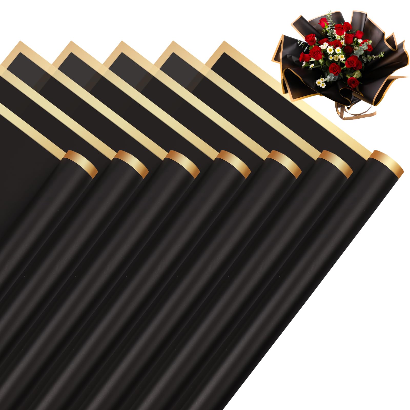 Amazon.com: RowinsyDD 20 Sheets Black Flower Wrapping Paper, Waterproof ...