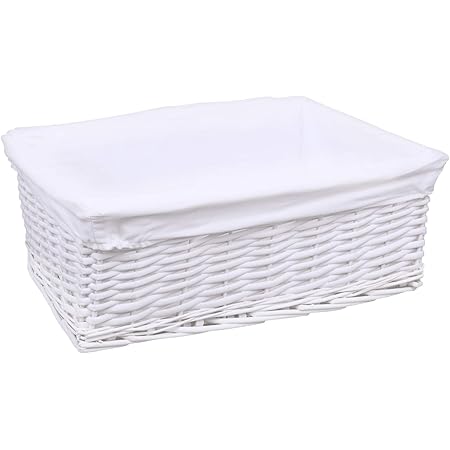 Woodluv New White Wicker Storage Basket With White Cloth Lining (Large ...