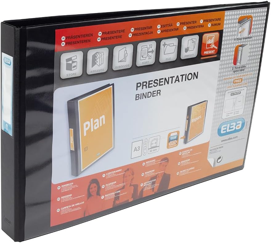 Elba A3 4 D-Ring Binder, 30mm capacity, 55mm spine, Presentation Folder ...