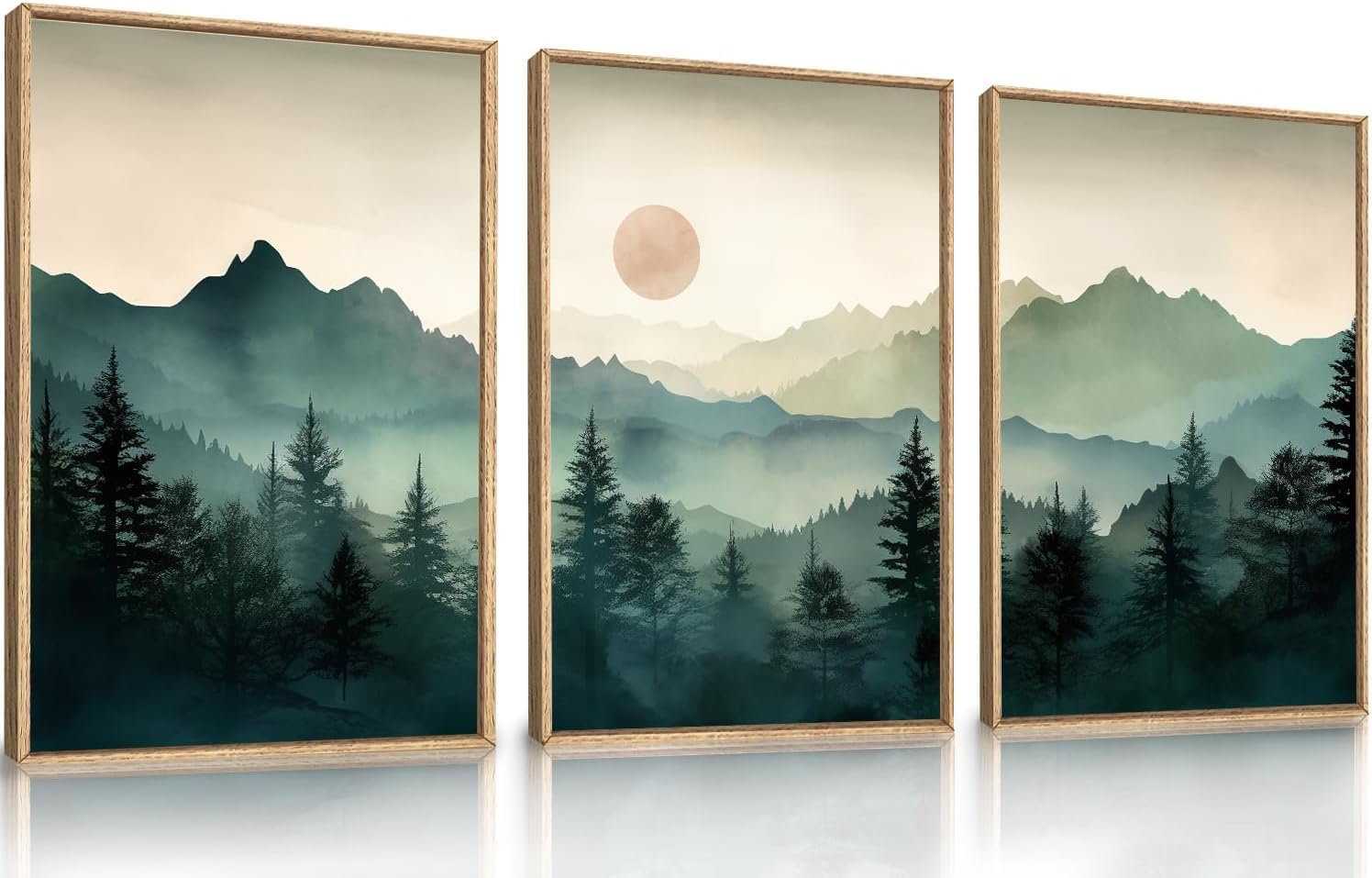 Amazon.com: LHIUEM Large Boho Mountain Framed Wall Art Set,Green Foggy ...