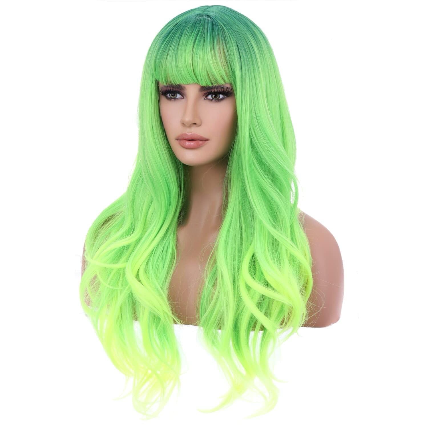 Amazon.com: BERON 26 Inches Neon Green Wig Long Wavy Soft Synthetic Wig ...