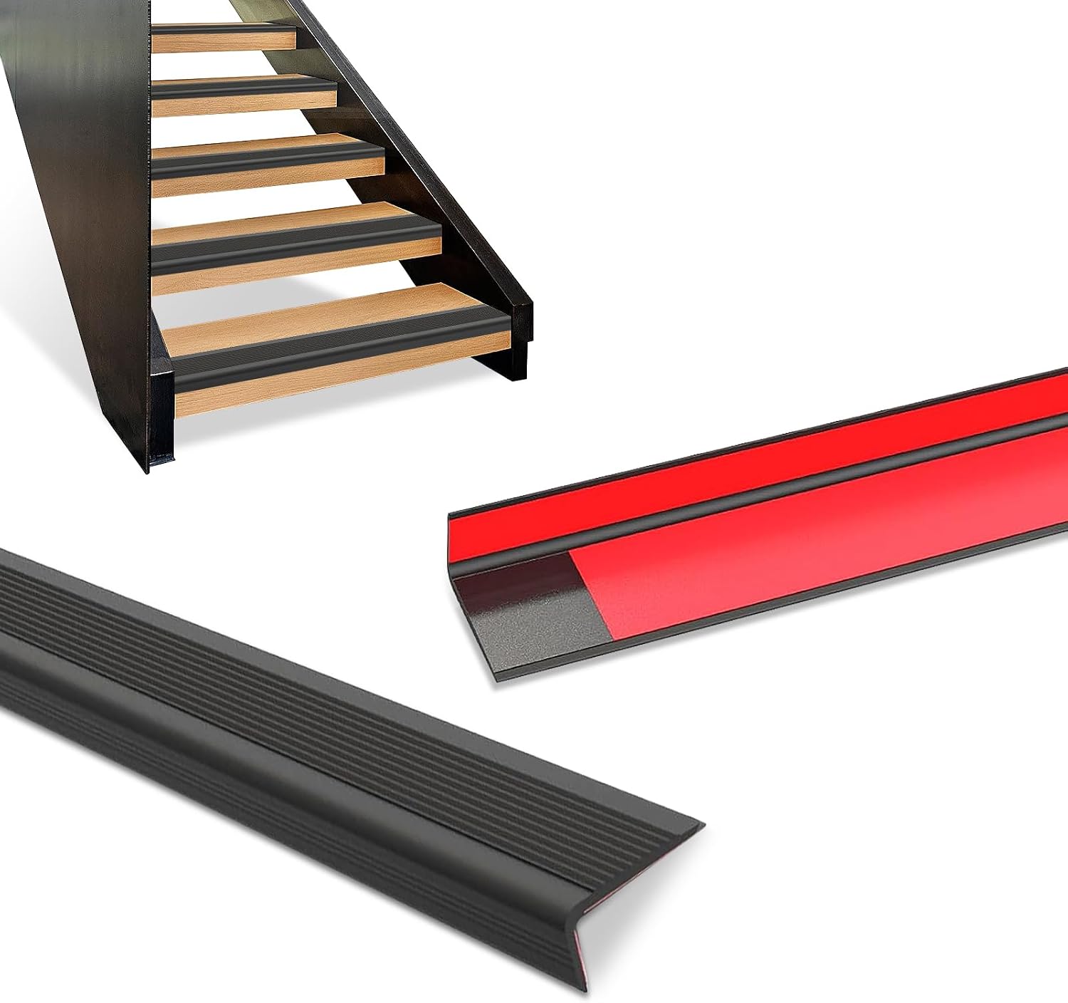 Supkiir 2 Roll Vinyl Anti Slip Stair Strips Stair Nosing, 13Ft Self ...