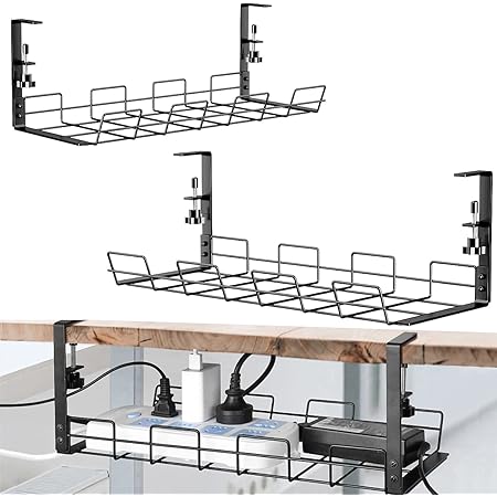 Amazon.com: No Drill Under Desk Cable Management Tray, Sturdy Metal ...