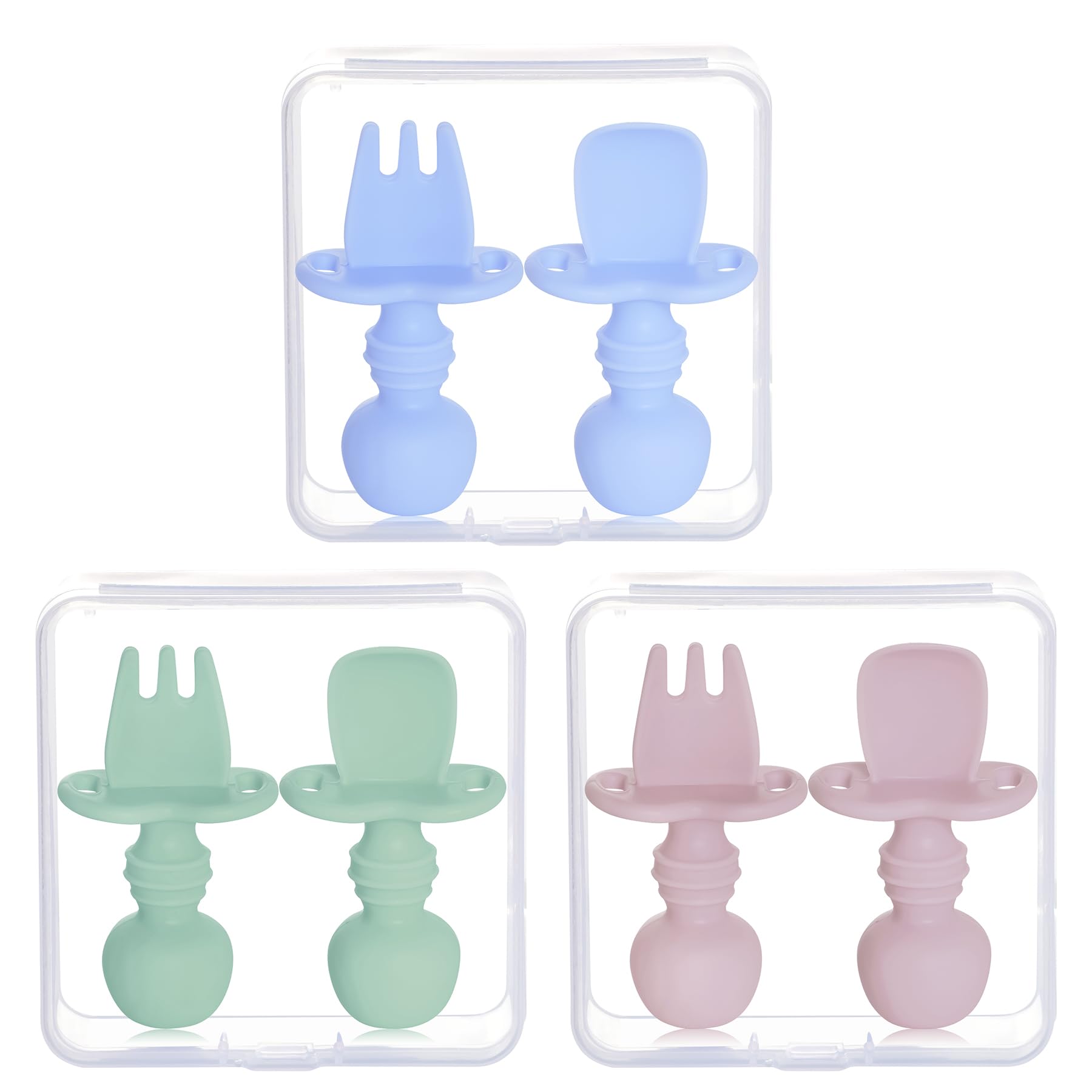 cnomg 6pcs Baby Spoons Silicone Baby Self-Feeding Spoon and Baby Fork ...
