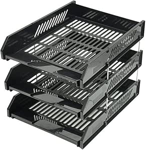 FIS FSOT10431BK Plastic File Trays for A4 Documents 3-Pieces Set, Black ...