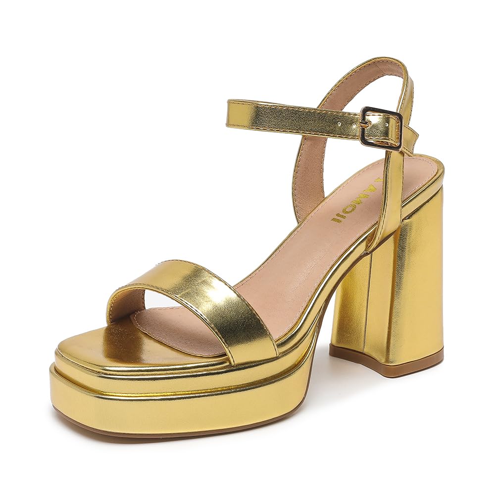 Snapklik.com : Womens Gold Platform Heels Chunky Heeled Sandals Dress ...