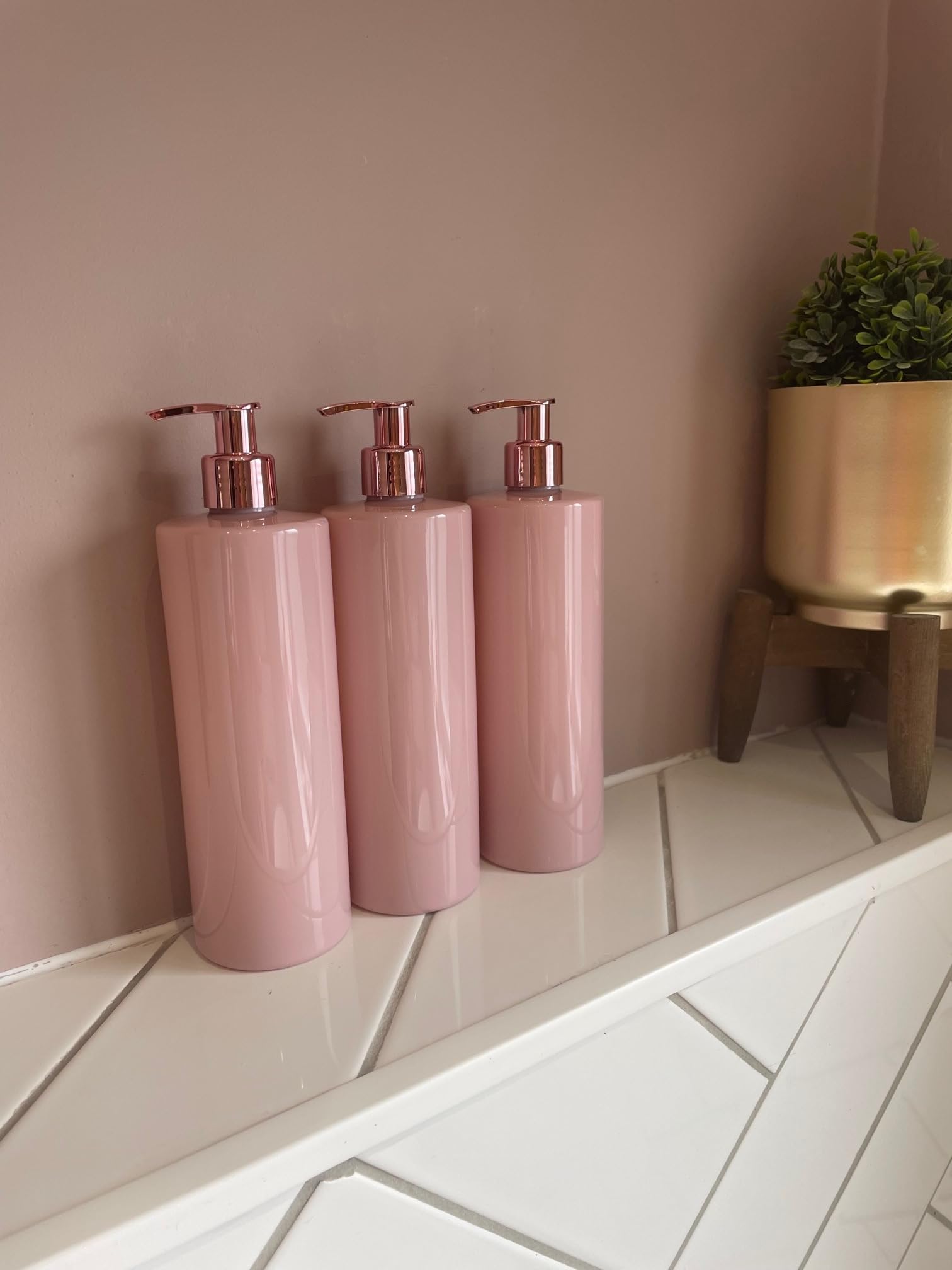 Set of 3 Pink Tubular Plastic 500ml Reusable Soap Pump Dispenser ...