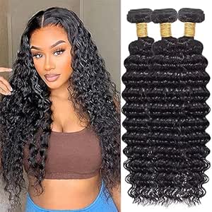 Amazon.com : Deep Wave Human Hair Bundles Water Wave Bundles 12A Brazilian 100% Unprocessed ...