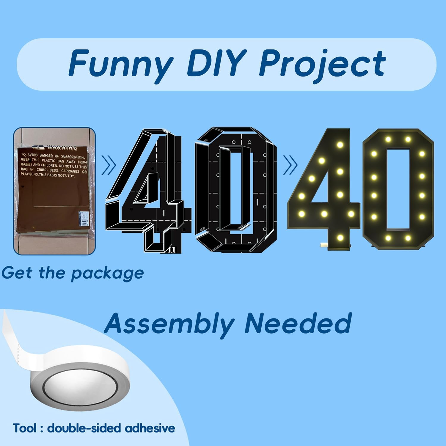 Marco de mosaico negro de marquesina de 40 pies con luces de números 40 ...