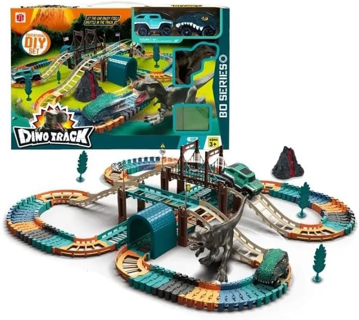 Buy TEMSON Dinosaur Track Set for Kids, Flexible Track Playset, Create ...