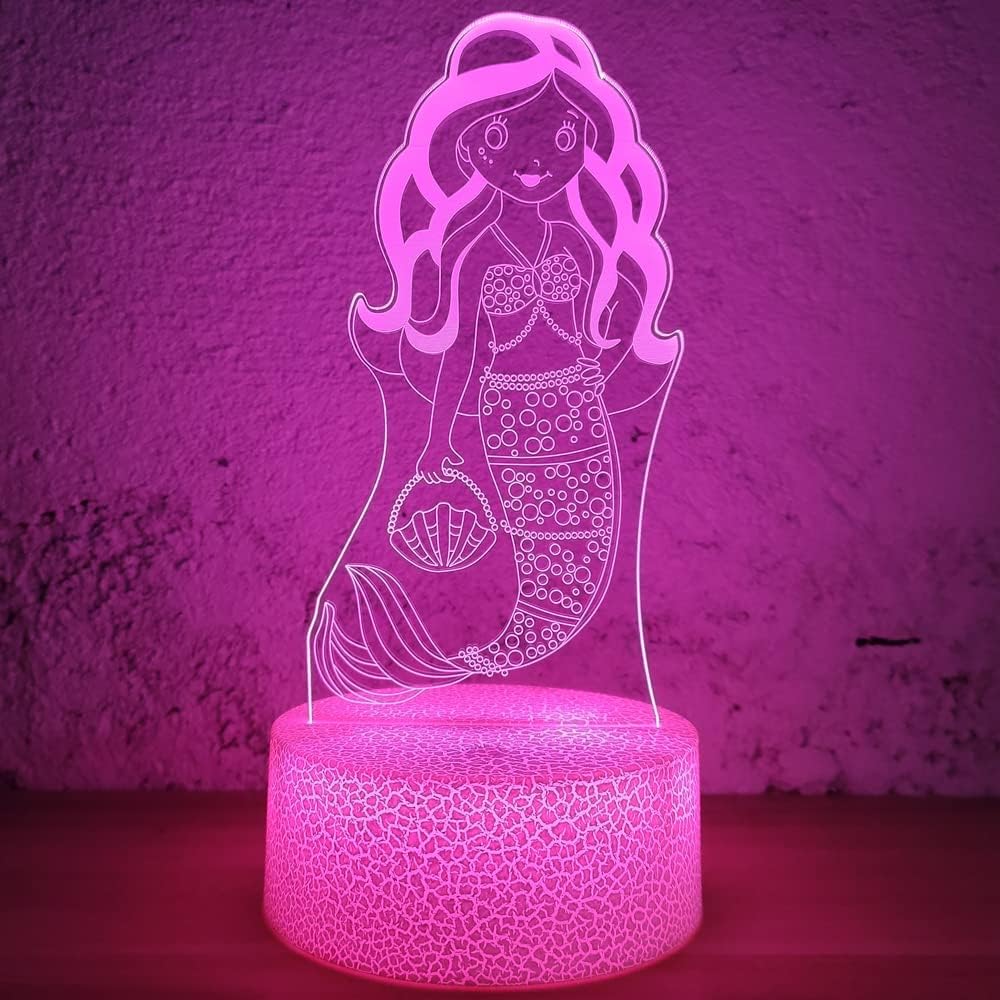 i-CHONY Mermaid Gifts Night Light for Girls,Mermaid 3D Illusion Lamp ...