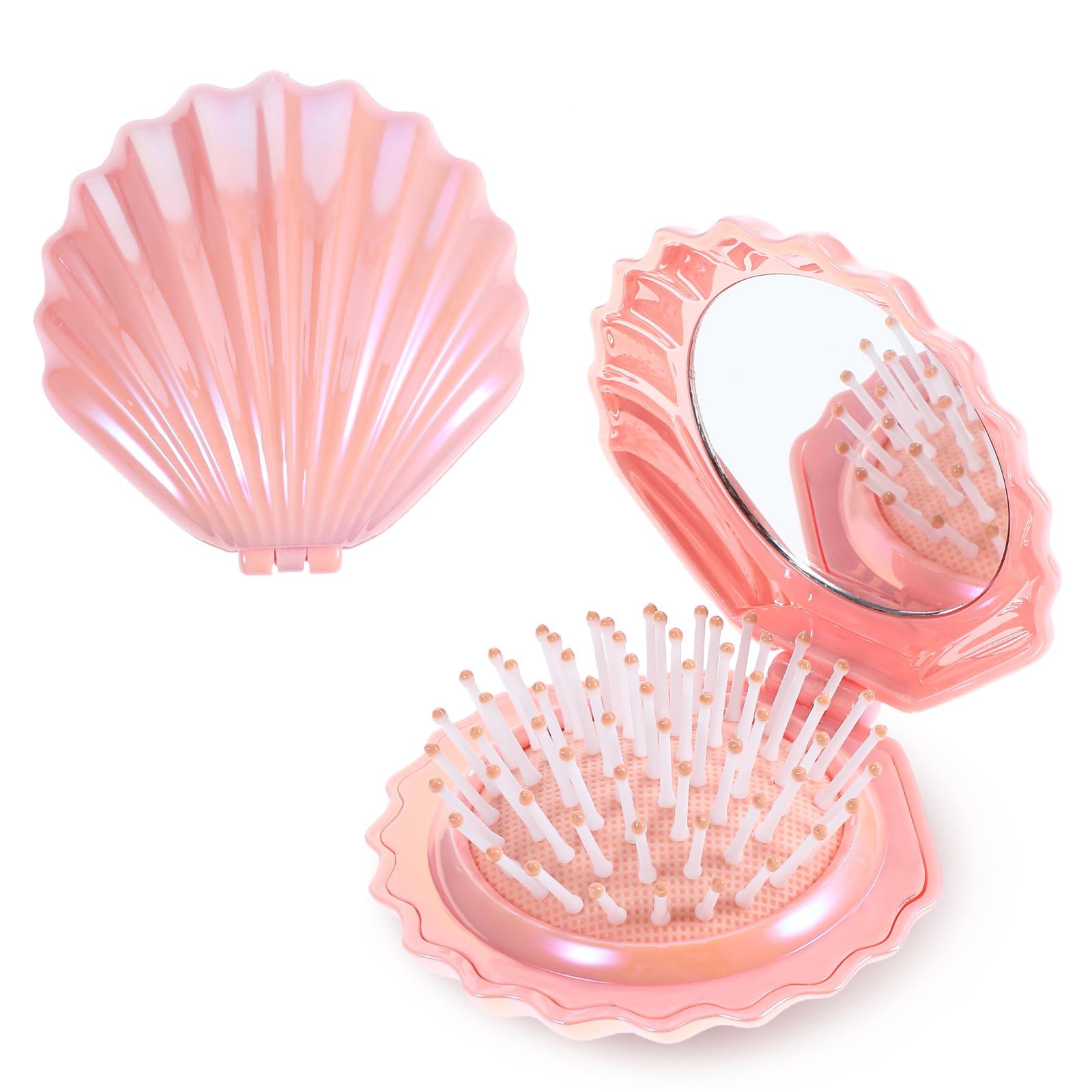 Amazon.com : Foldable Travel Hair Brushes with Mirror Shell Shape ...
