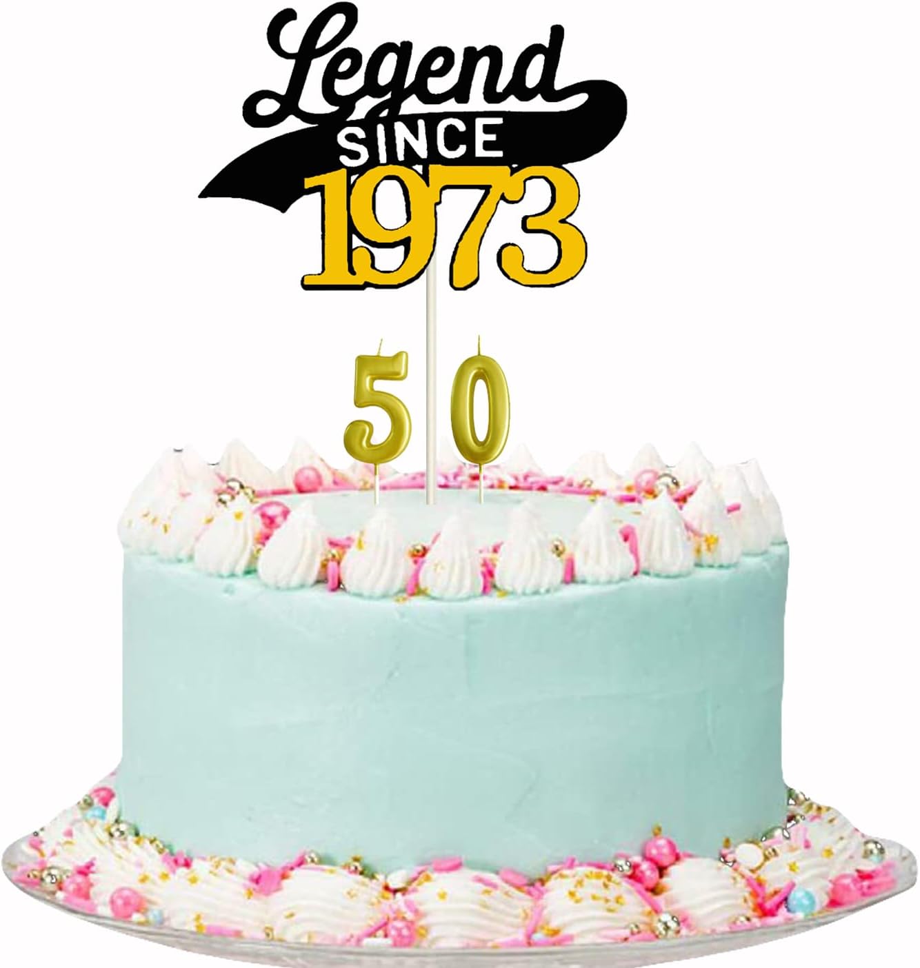 Amazon.com: Legend Since 1973 Cake Topper, Gold Black Glitter Happy ...