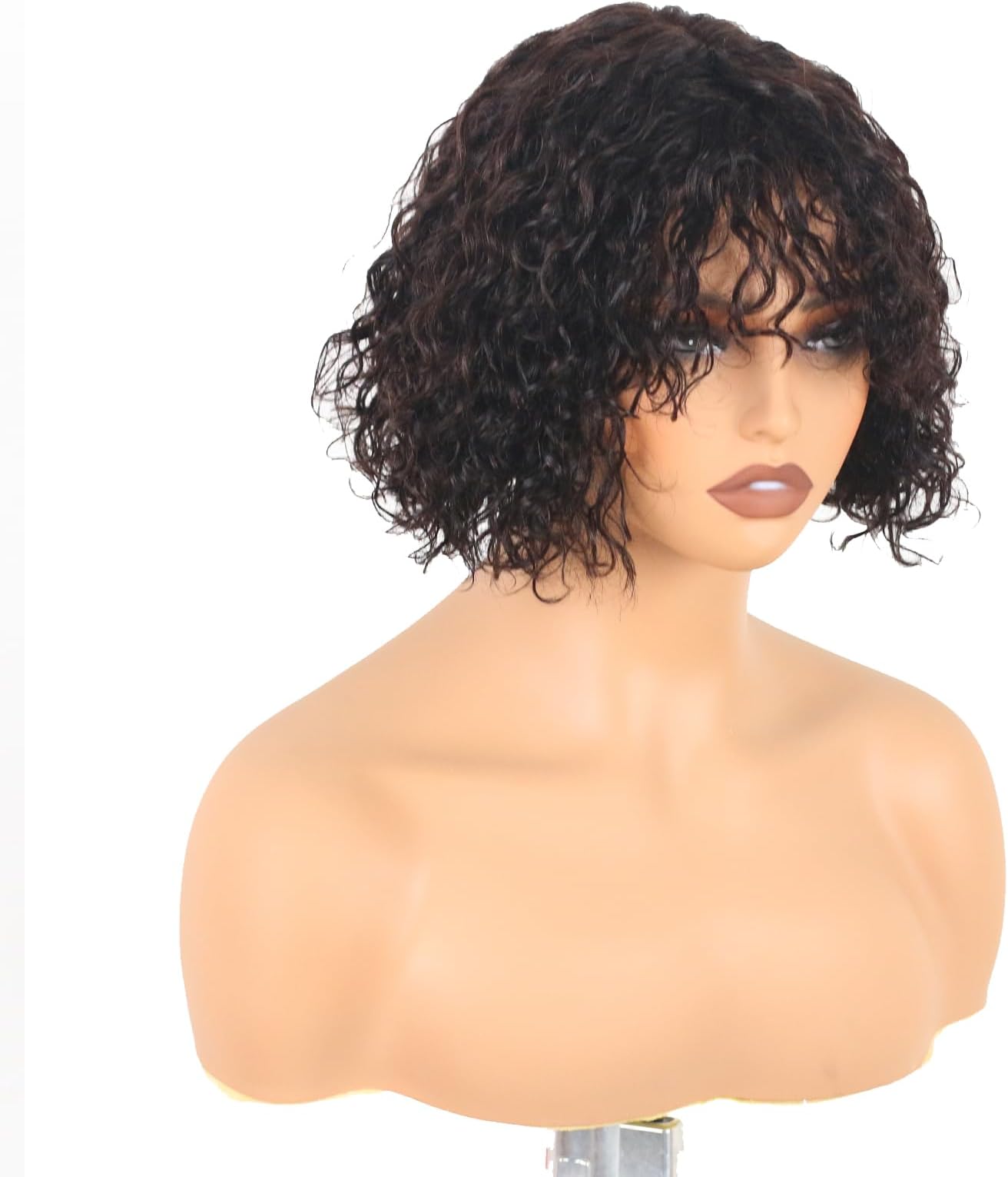 Amazon.com : Short Curly Wig with Bangs Human Hair for Black Women 3x1 ...