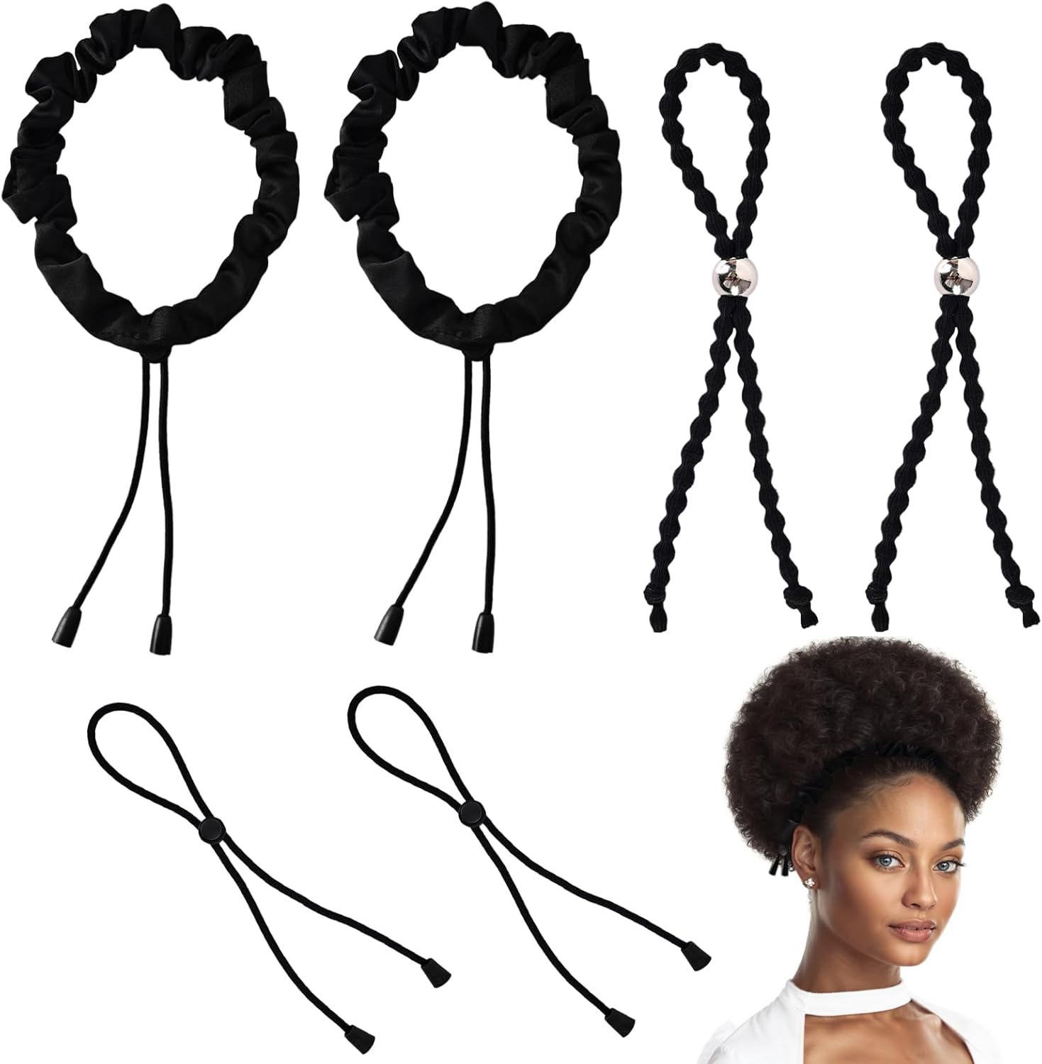 6 PCS Afro Hair Bands, Adjustable Hair Ties for Afro, Black Elastic ...
