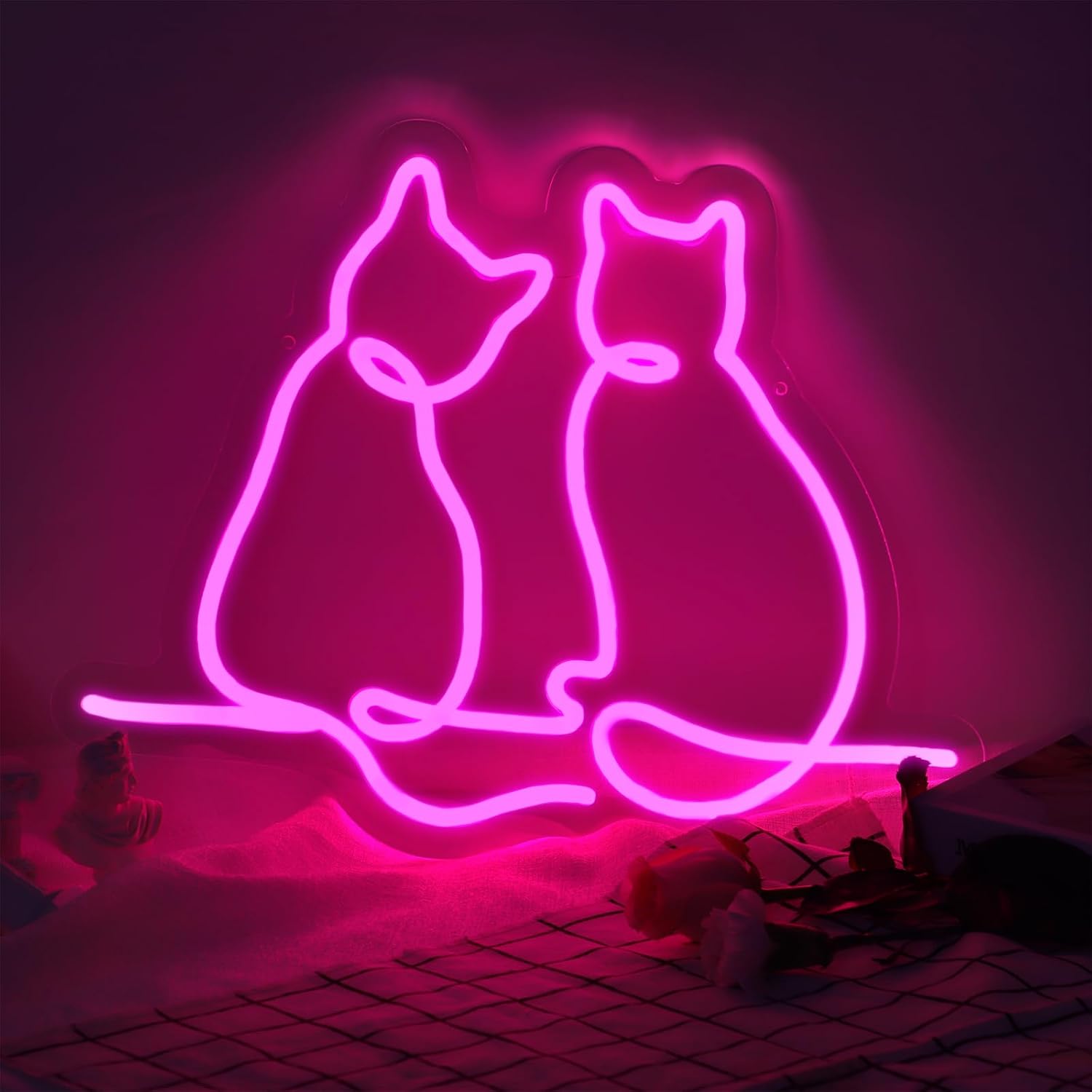 UPEROAD Two Cats Neon Signs, Pink Cat Neon Sign for Wall Decor ...