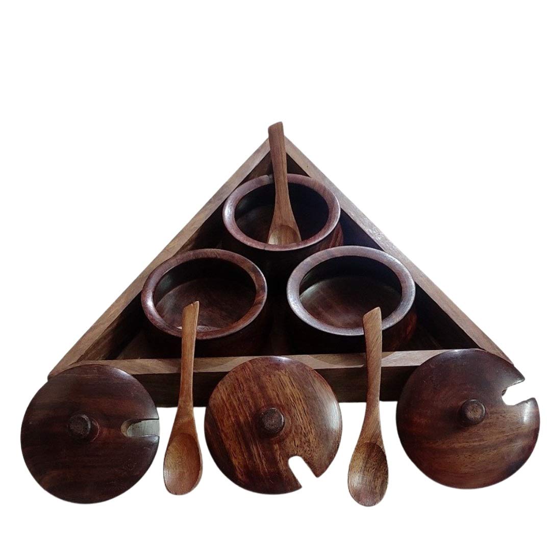 Buy Craftghar Sheesham Wooden Jars Mukhwas Container Kitchen Spice ...