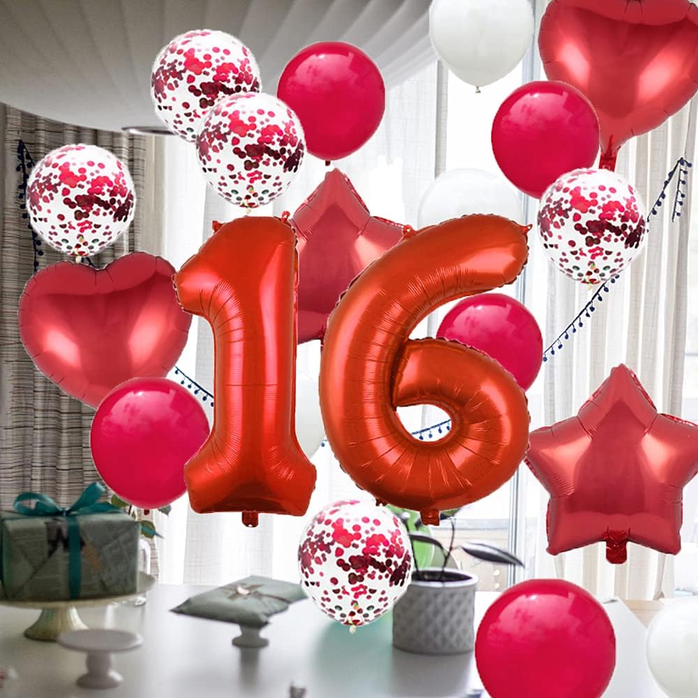 16th Birthday Balloon 16th Birthday Decorations Red 16 Balloons Happy ...