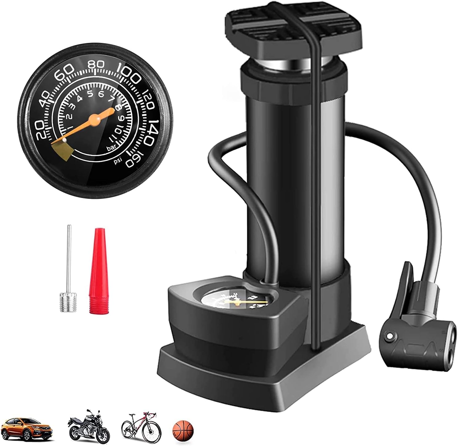 MICHELIN 12208 Digital Single Barrel Foot Pump with Rubber Feet (Black ...