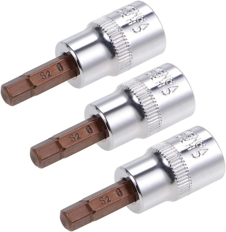 uxcell 3pcs 3/8" Drive x H6 (6mm) Hex Bit Socket, S2 Steel Bits CR-V Sockets 38mm Length Use ...