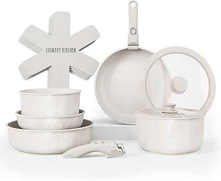 Amazon.com: Country Kitchen Cookware Set with Removable Handle, Oven ...