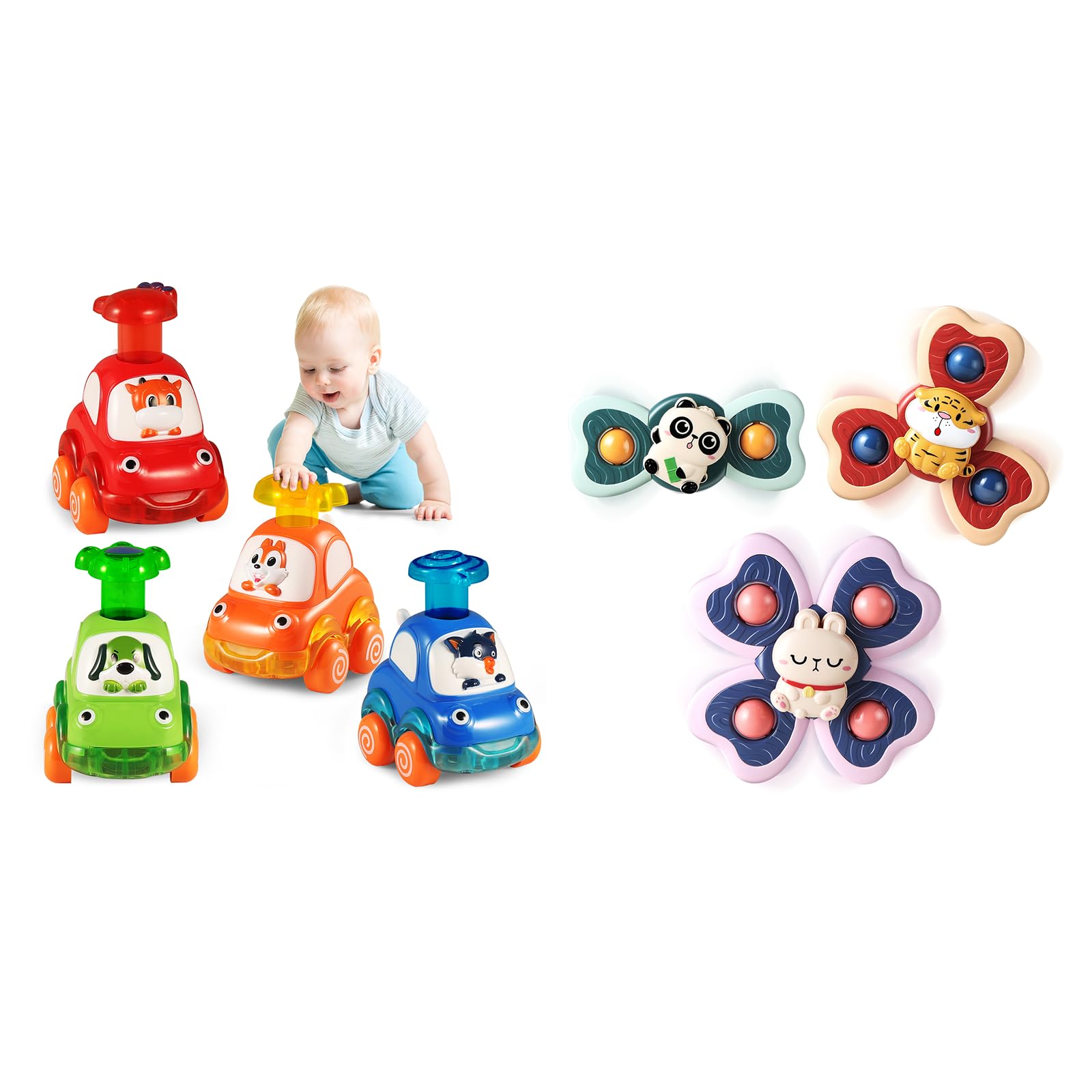 Amazon.com: ALASOU 4 PCS Animal Car Toys and 3 PCS Suction Cup Spinner ...