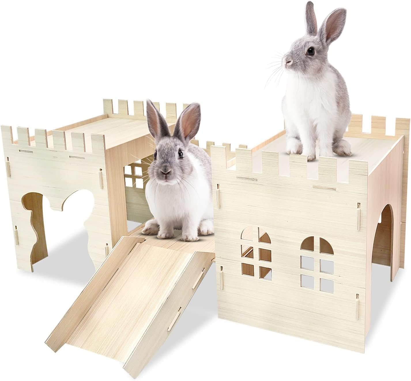Wooden Rabbit Castle, Rabbit Houses Bunny Hideout Small Animal Rest and Play House for Indoor ...