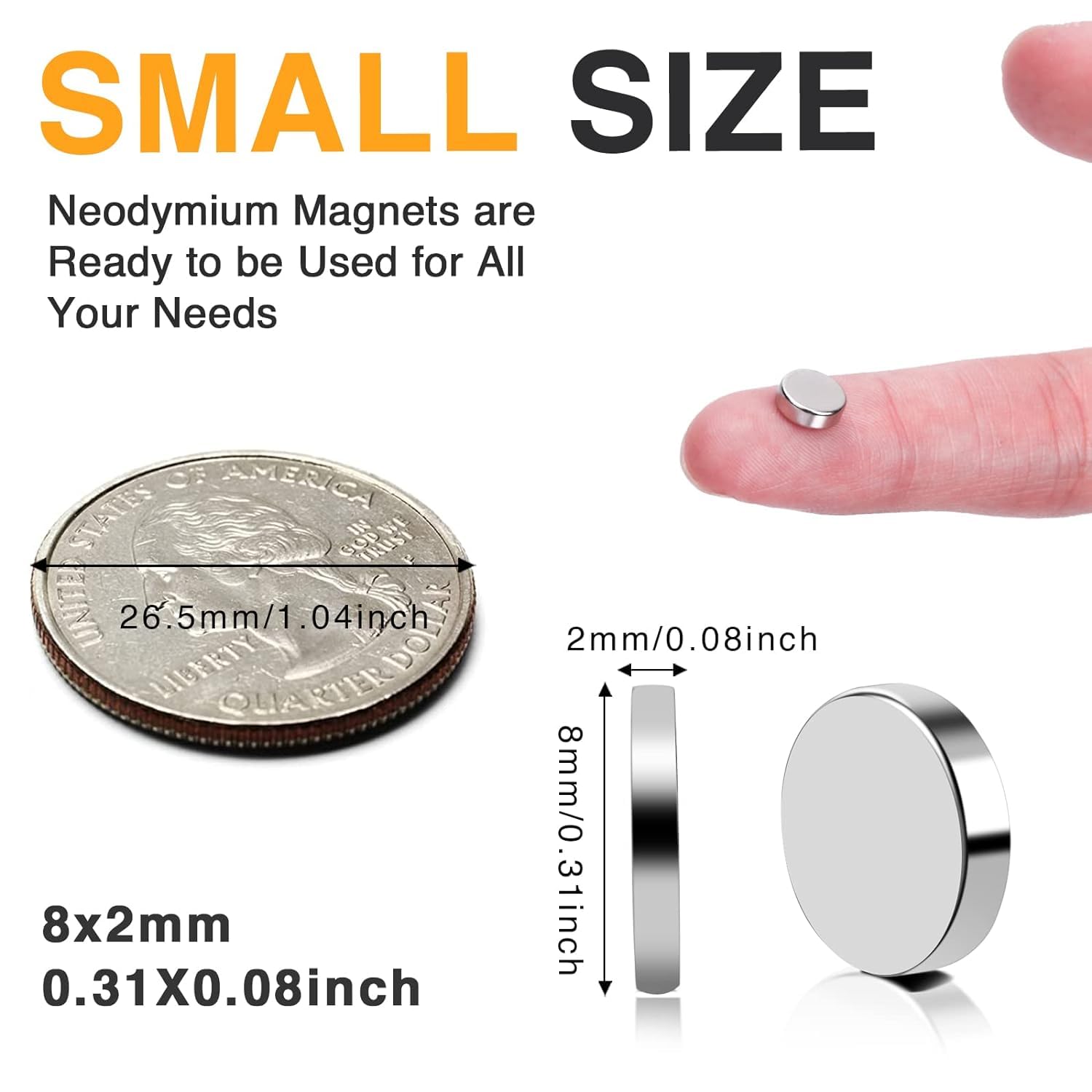 TRYMAG Small Magnets 8x2mm, 80Pcs Small Round Rare Earth Magnets, Tiny ...
