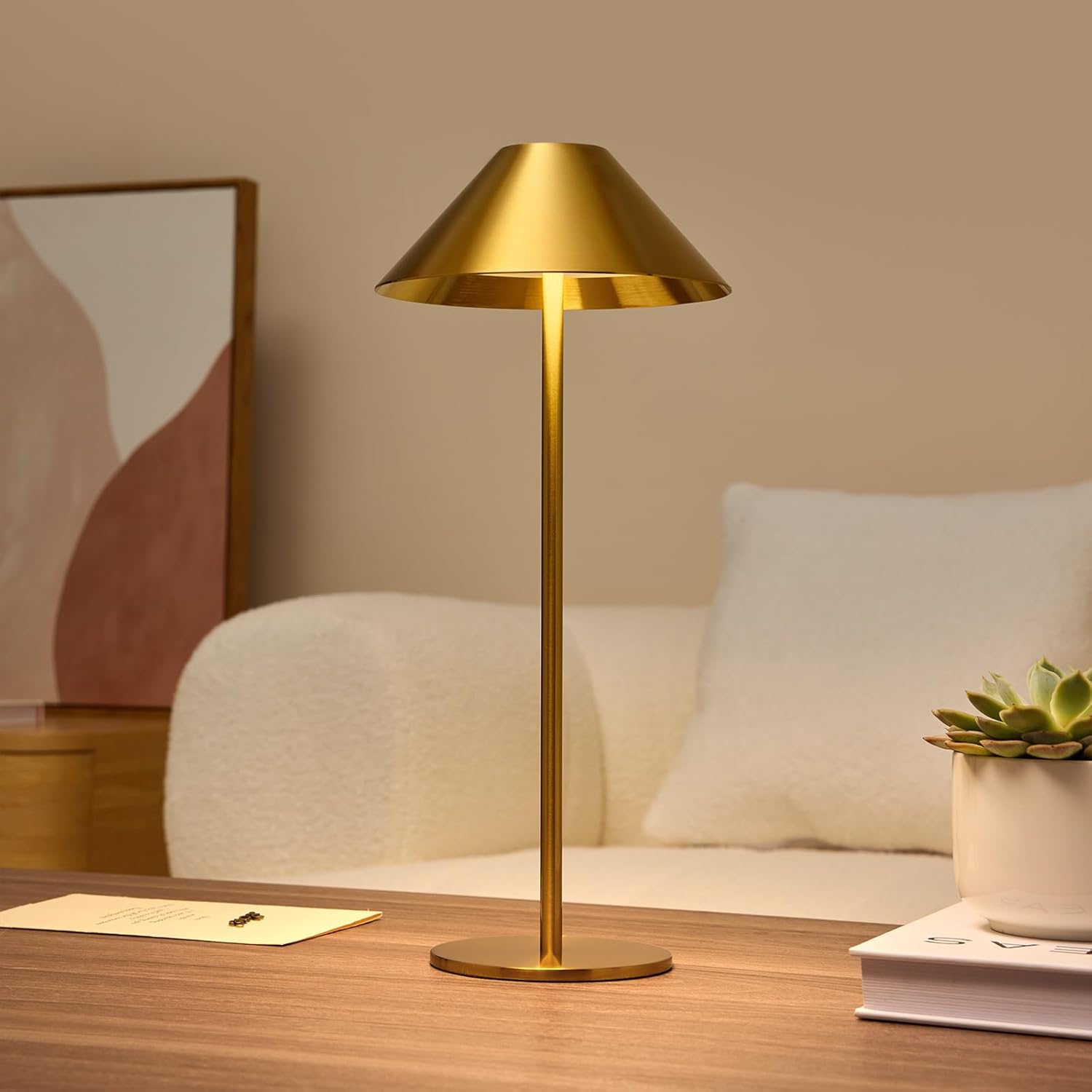 Lalavon Gold Lamp Table, Cordless Table Lamps Rechargeable, 3 Color ...