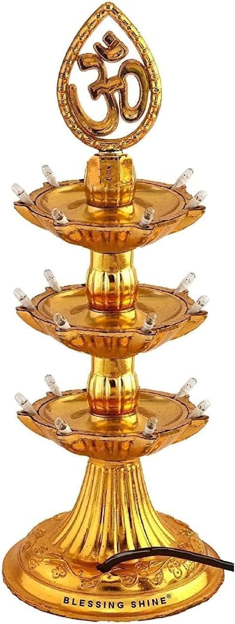 Amazon.com: Layer Electric Diya Deepak Om Plastic Light Pooja Diya LED ...