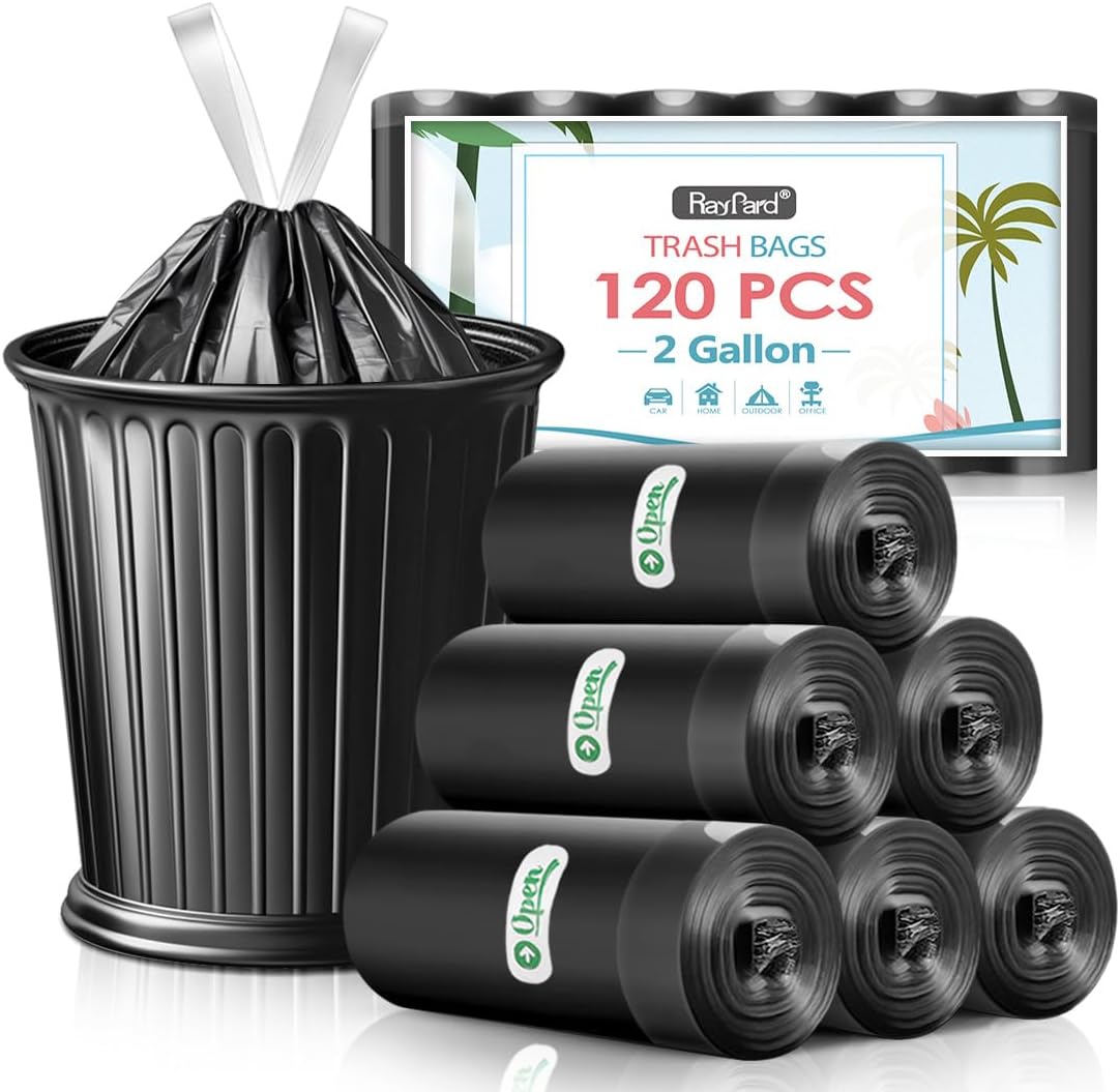 Amazon.com: 2 Gallon 120 Counts Strong Drawstring Trash Bags Garbage ...