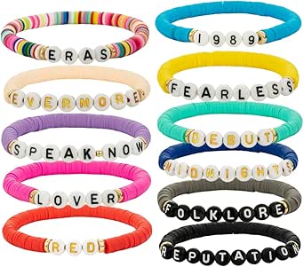 Qiuseadu 11PCS Eras Bracelets Set Lover Fearless Anti Hero Folklore ...