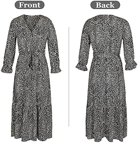 FEOYA Women’s Long Sleeve Print Wrap Dress V-Neck Flowy Boho Midi Dress ...