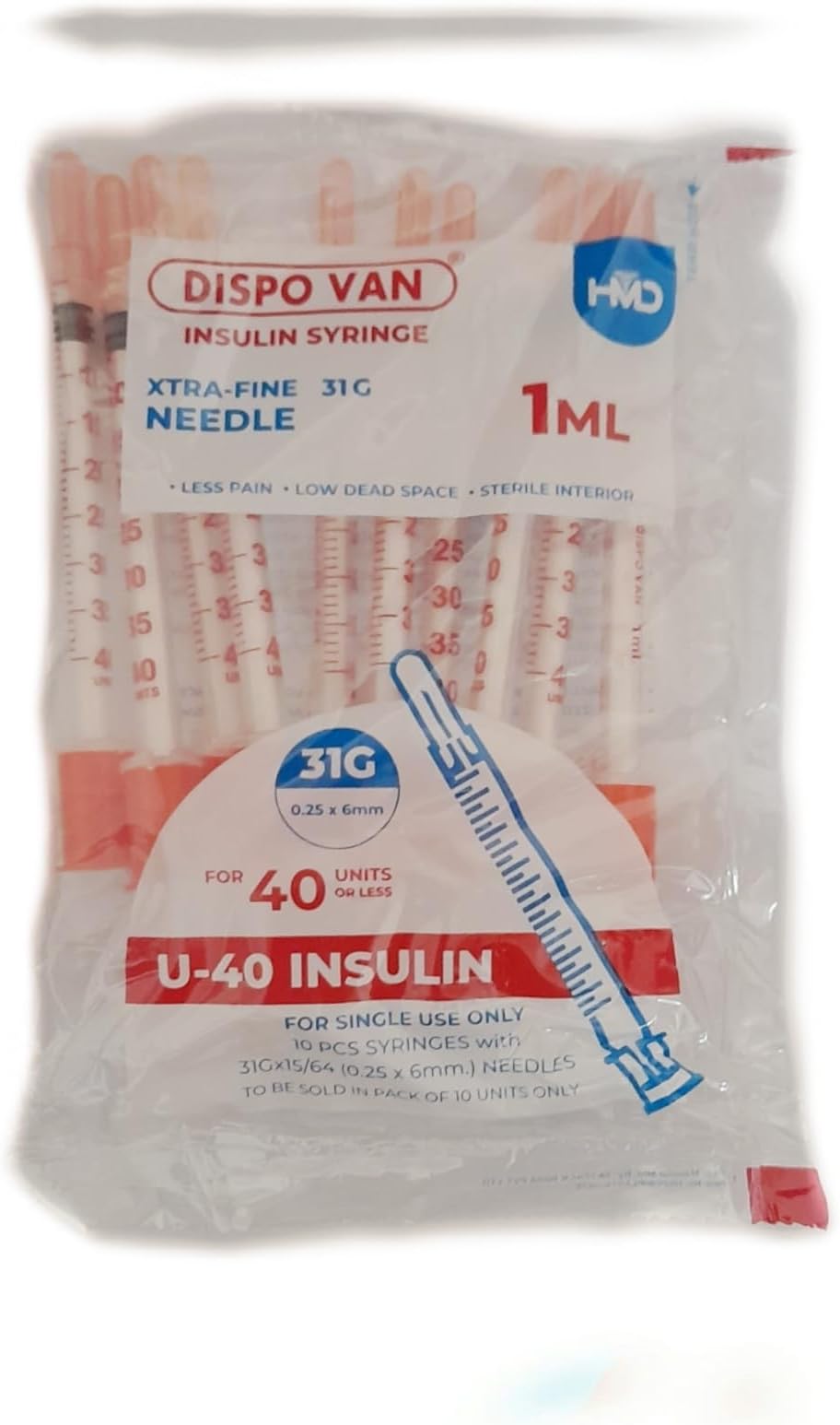 Dispovan 1ml Single Use BD Insulin Syringe With Needle, Multicolor ...