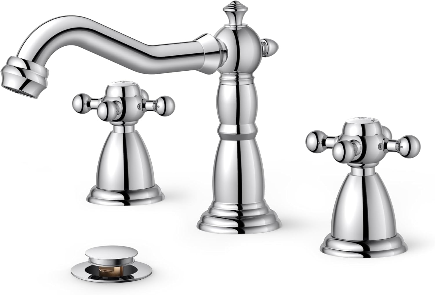FORIOUS Bathroom Faucet 3 Hole, Chrome Antique Bathroom Sink Faucet Two ...