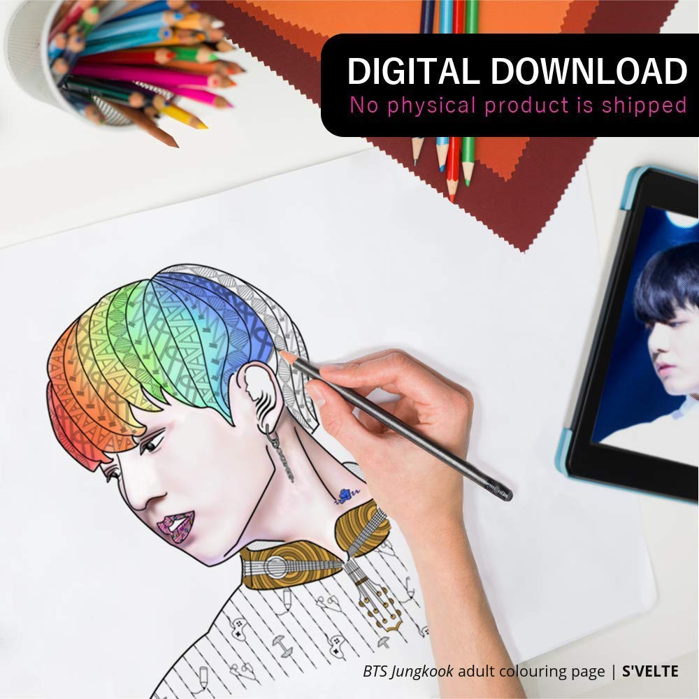 Kpop Coloring Bts Jungkook Digital Colouring Page For Adults Fan ...