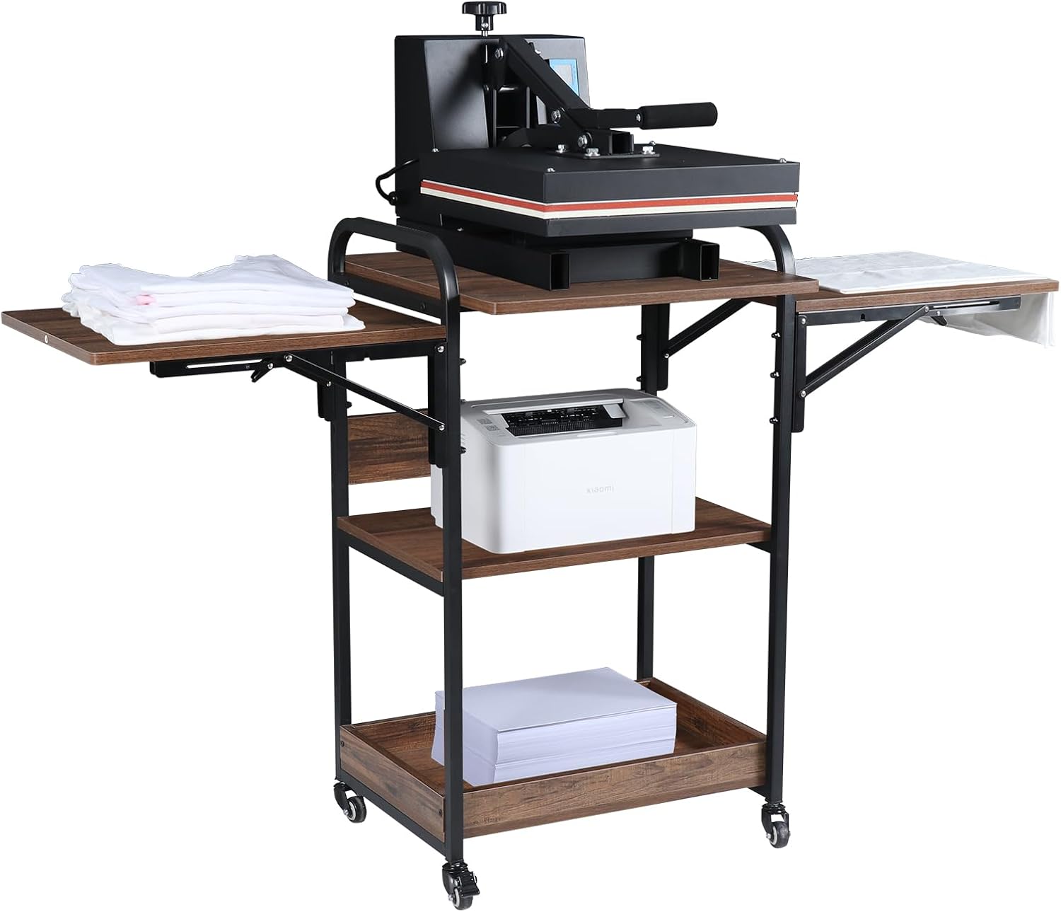 Kokorona Heat Press Stand Table with 3 Tier Storage, Movable Heavy Duty ...