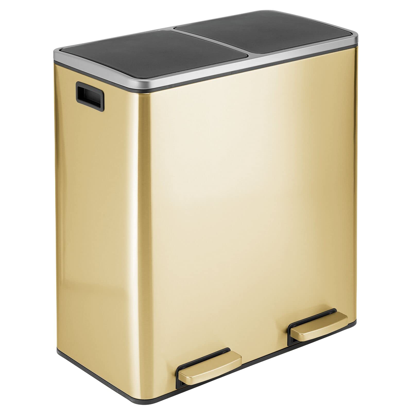 mDesign Metal Steel 16 Gallon/60-Liter, Dual Compartment Step Trash Can ...