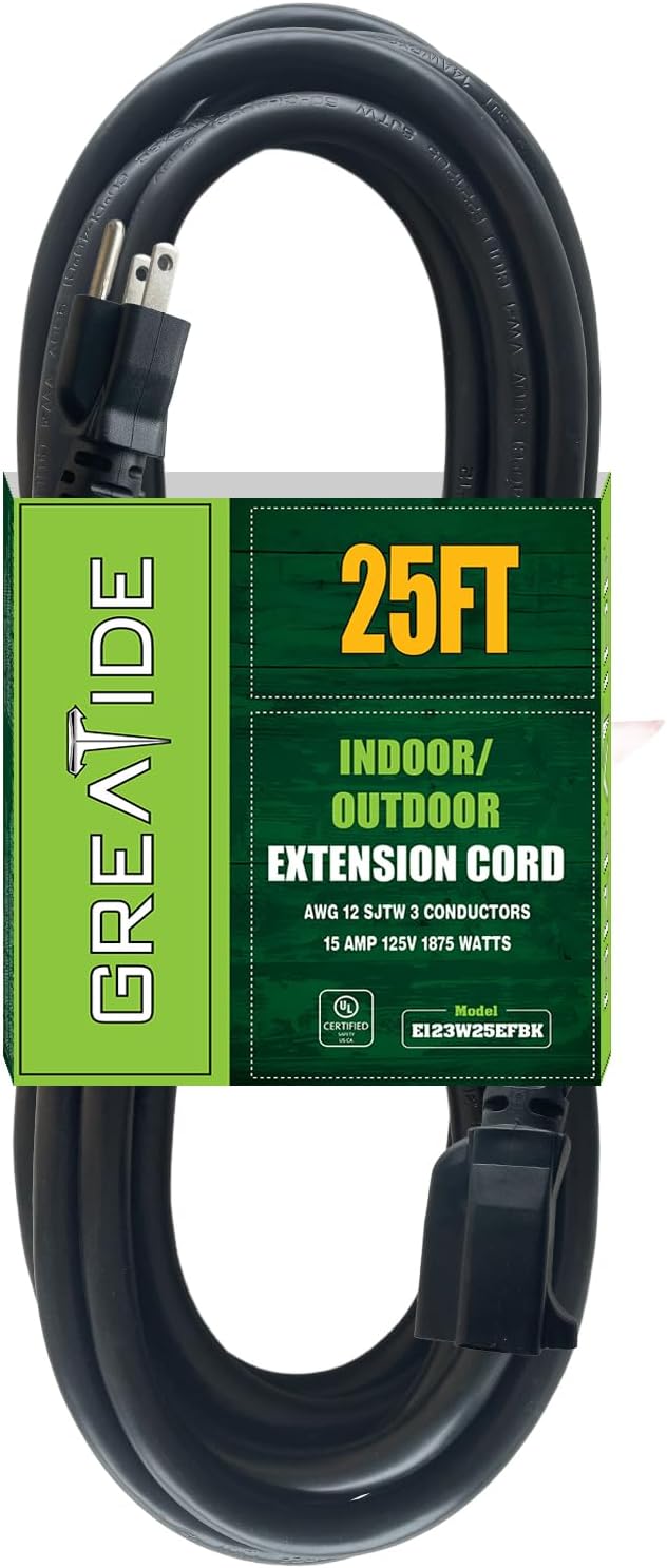 Amazon.com: GREATIDE 25 Ft Outdoor Extension Cord - 12/3 SJTW Heavy ...