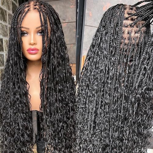 walnut hair Boho Box Braids Human Hair Wig Hd Transparent Full Lace ...
