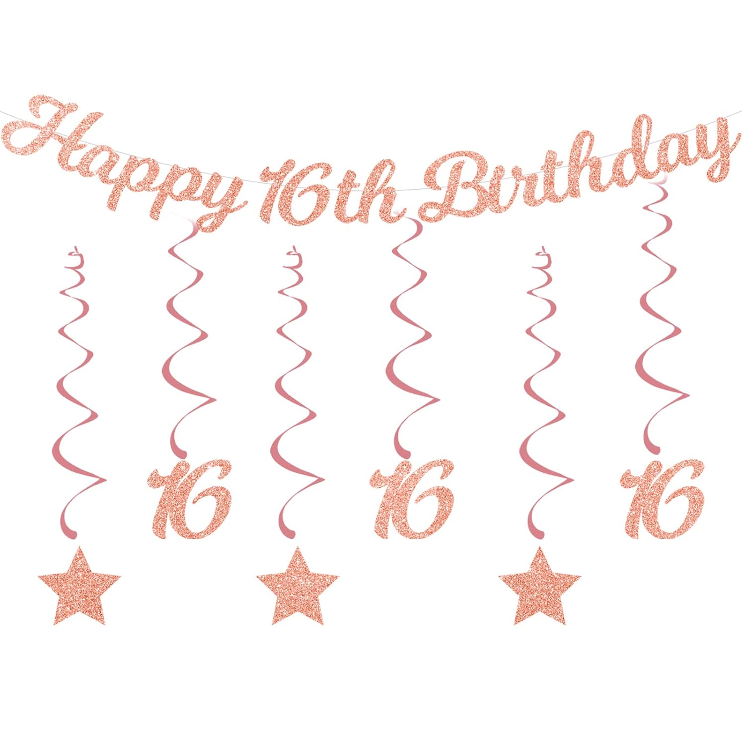 Elicola 16th Birthday Banner for Girls Happy 16th Birthday with 6Pcs ...